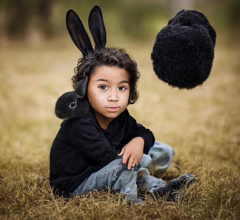 high resolution photo of a child with a black bunny on | Stable ...