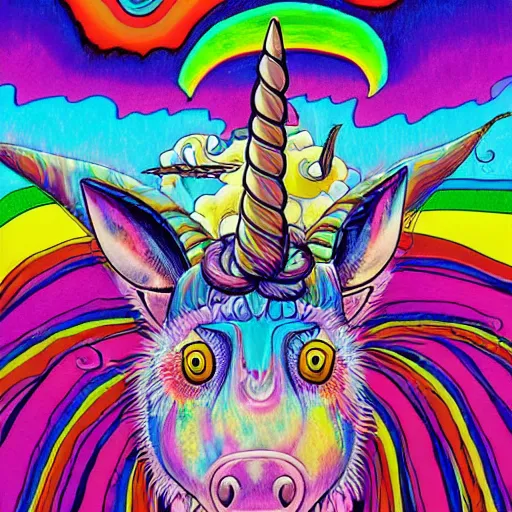 trippy comic art of a unicorn horned pig with white | Stable Diffusion ...