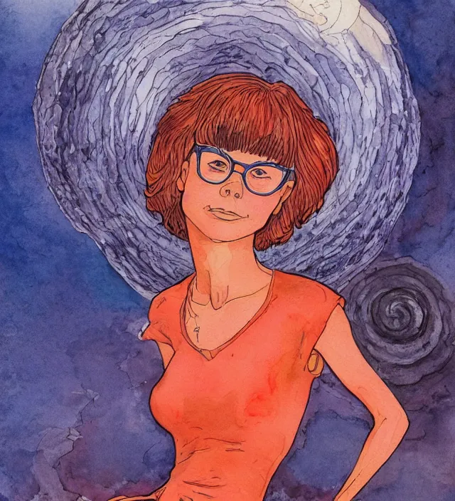a watercolor ink painting of velma dinkley as the | Stable Diffusion ...