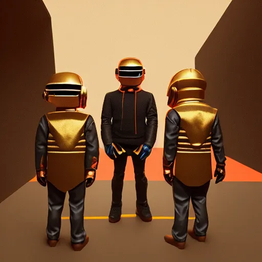 low poly 3D miniature daft punk kids standing back to | Stable ...