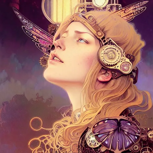 A steampunk girl with blonde hair, glowing halo, huge | Stable ...