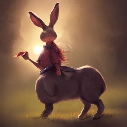 a girl riding a giant rabbit. digital art. concept | Stable Diffusion
