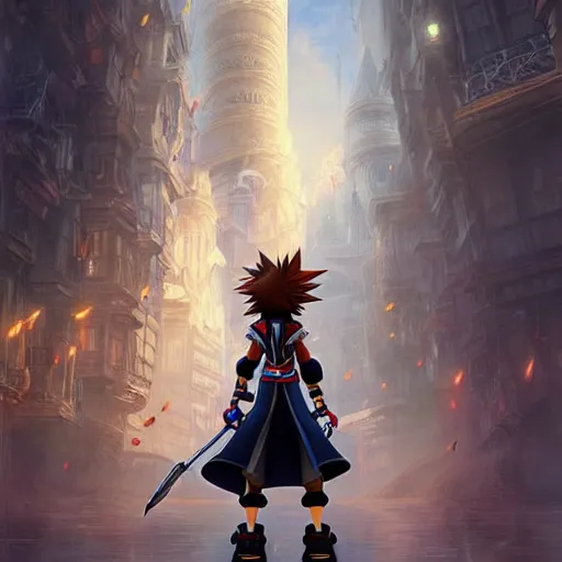 sora from kingdom hearts flying through a city, | Stable Diffusion ...