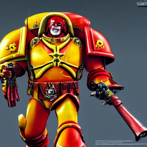 ronald mcdonald wearing warhammer space marine armor | Stable Diffusion