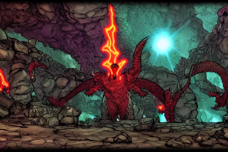 Draconic hydra in a radioactive cavern, borderlands | Stable Diffusion ...