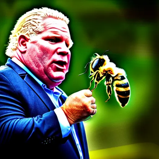 a close - up of doug ford swallowing a bee, photo, | Stable Diffusion ...