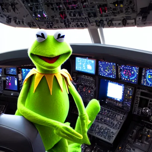 Kermit the frog piloting a 737 interior cabin cockpit | Stable ...