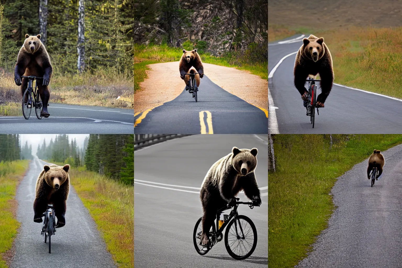 a grizzly bear riding a road bike, sports photography | Stable ...