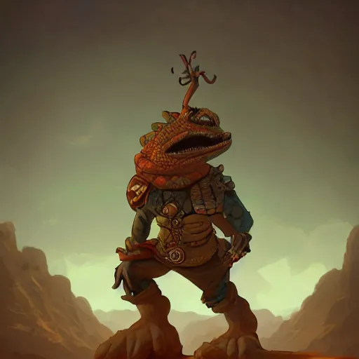 cartoon, anthro lizard, desert nomad, standing on two | Stable ...