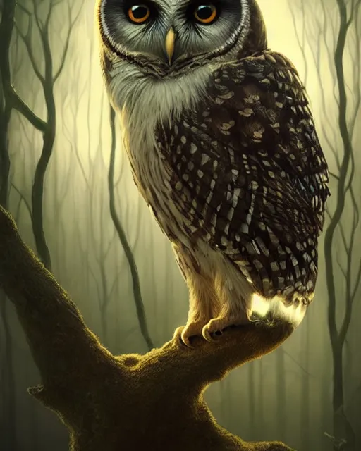 a mystical owl!! standing in branch a forest! large | Stable Diffusion | OpenArt