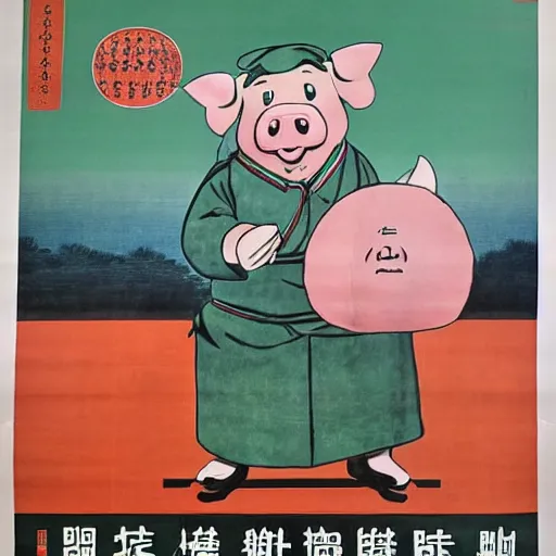 chinese propaganda poster with a cartoon pig as the | Stable Diffusion ...