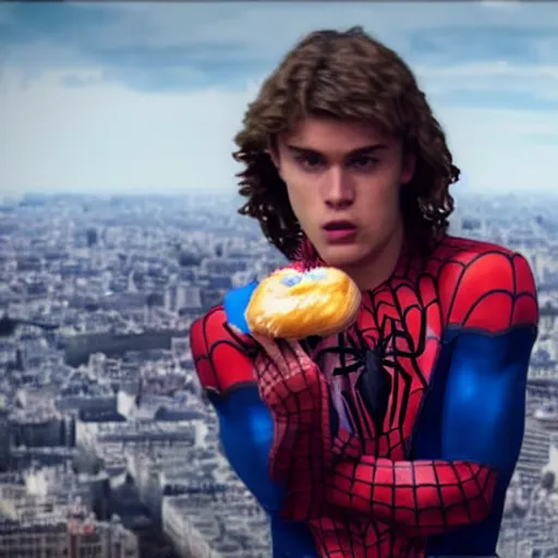 Anakin Skywalker eating a donut with spider man on top | Stable ...
