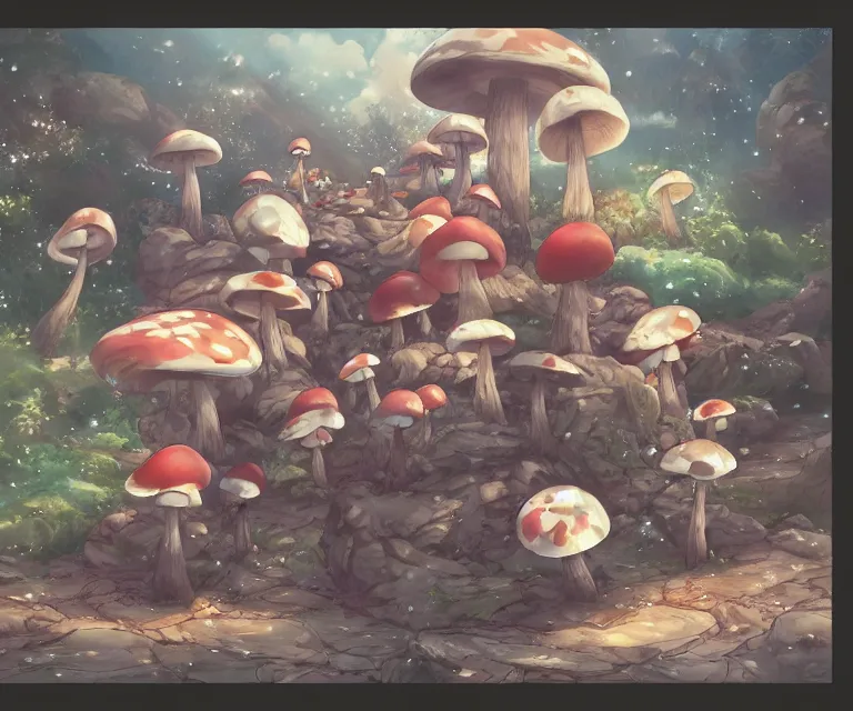 mushroom, anime fantasy illustration by tomoyuki | Stable Diffusion