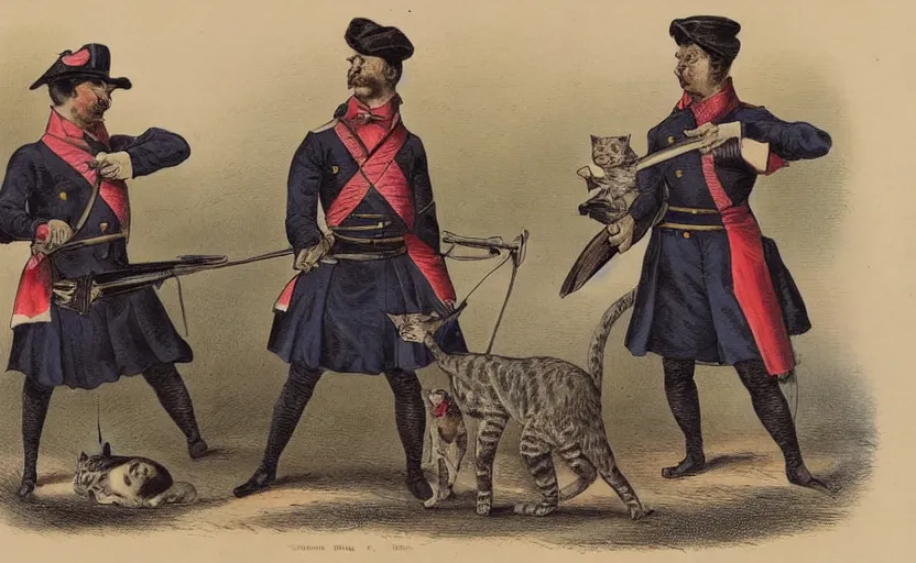 chromolithograph of three cats in civil war uniforms. | Stable ...