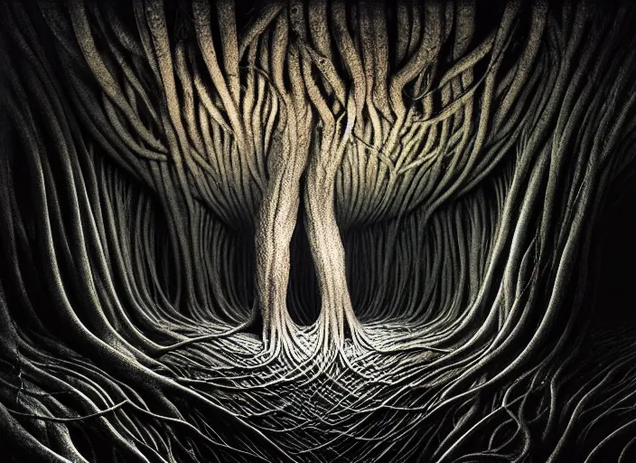 photo of roots growing down from a ceiling in an | Stable Diffusion ...