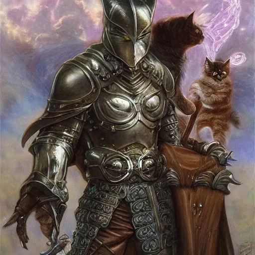 Cat knight as a fantasy D&D character, portrait art by | Stable ...
