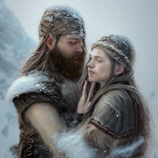 epic portrait an female viking hugging an male viking | Stable Diffusion