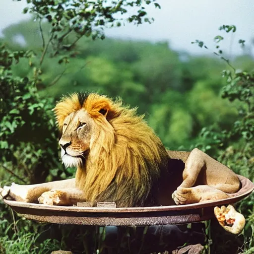 Lion calmly eating out of a bowl of fruit, award | Stable Diffusion ...