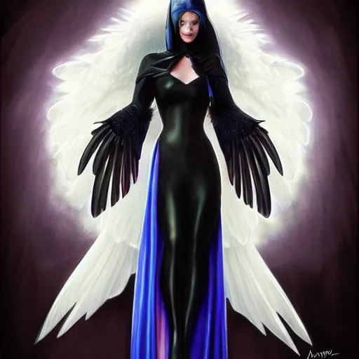 character portrait of a modest robed raven angel with | Stable ...