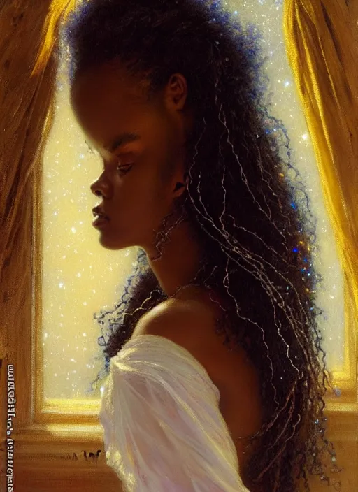 a beautiful young contemplative black woman with long | Stable ...
