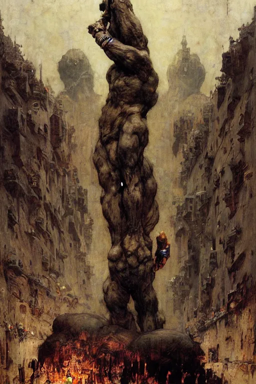 evil priests awake a giant golem, dynamic, painted by | Stable ...