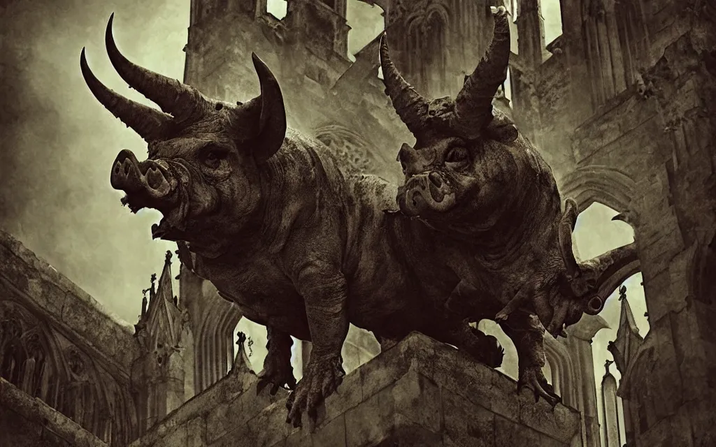 gargoyle pig with a menacing look and two horns on his | Stable ...