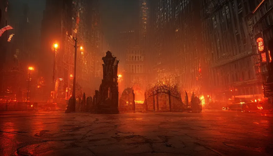 ornate gates to hell appear in downtown new york, | Stable Diffusion ...