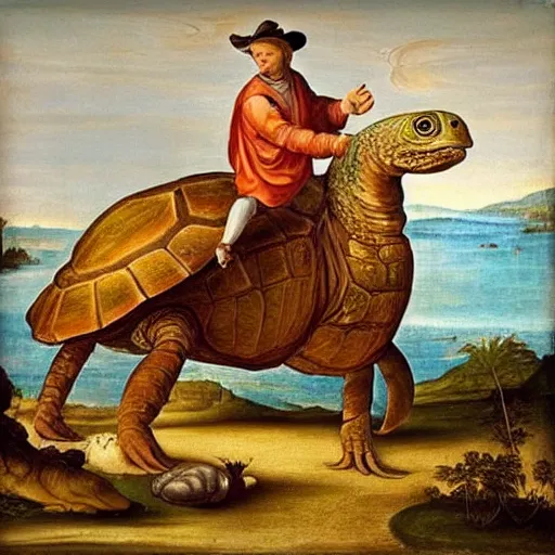 “a renaissance painting of a tortoise as a confused | Stable Diffusion