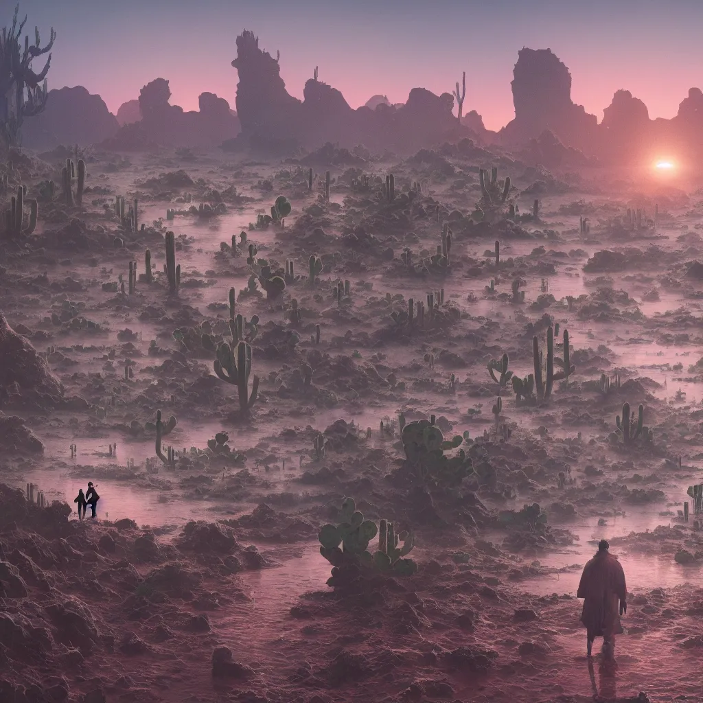 a cactus in a flooded desert by roxie vizcarra and | Stable Diffusion ...