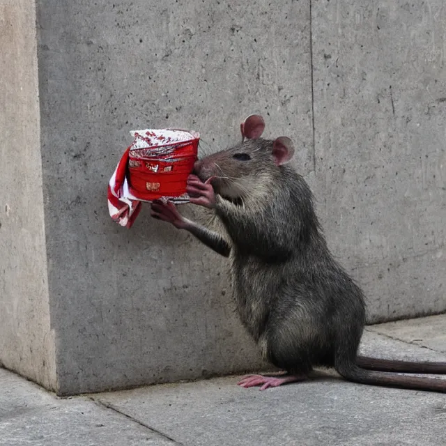 Stinking rat-man begging for money surrounded by | Stable Diffusion