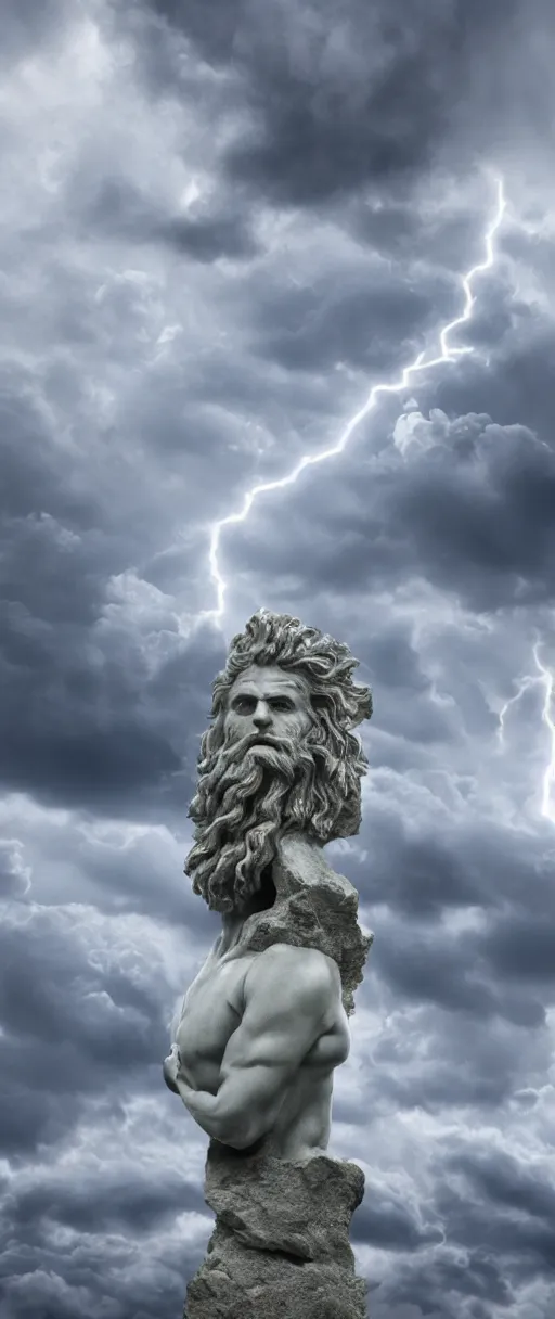 stone bust of zeus in the clouds, storm clouds, | Stable Diffusion ...