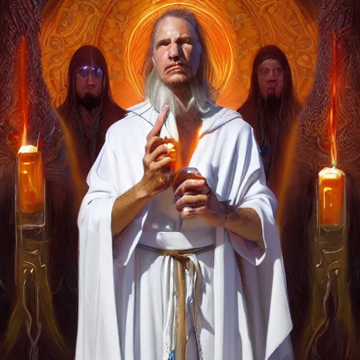 Cultist wearing white robes, fantasy close-up portrait | Stable ...