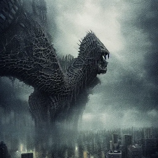 enormous creature towering over a city during a | Stable Diffusion ...