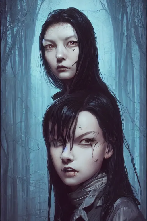 portrait of a creepy horror girl black hair by Tooth | Stable Diffusion ...