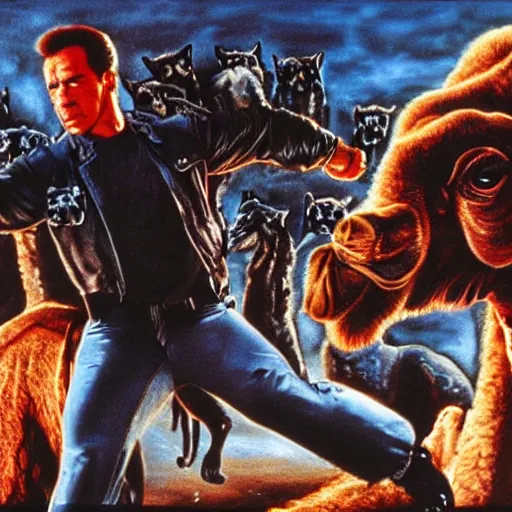 arnold schwarzenegger in terminator 2, punching a | Stable Diffusion ...