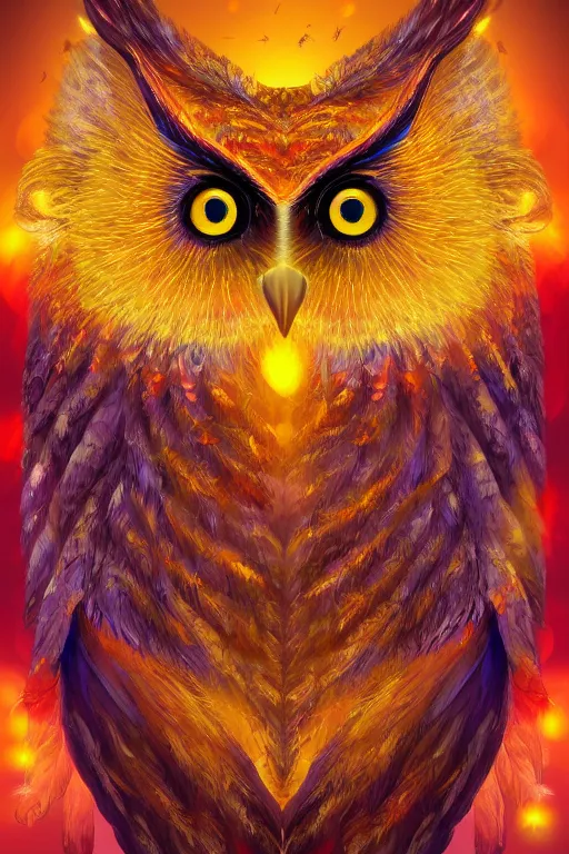 radiant owl, glowing amber, autumn colours, highly | Stable Diffusion ...