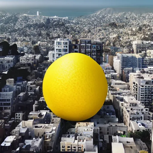 giant polygon lemon towering over san francisco, dslr, | Stable ...