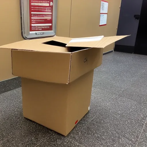 a picture of a box on a table at the post office, | Stable Diffusion