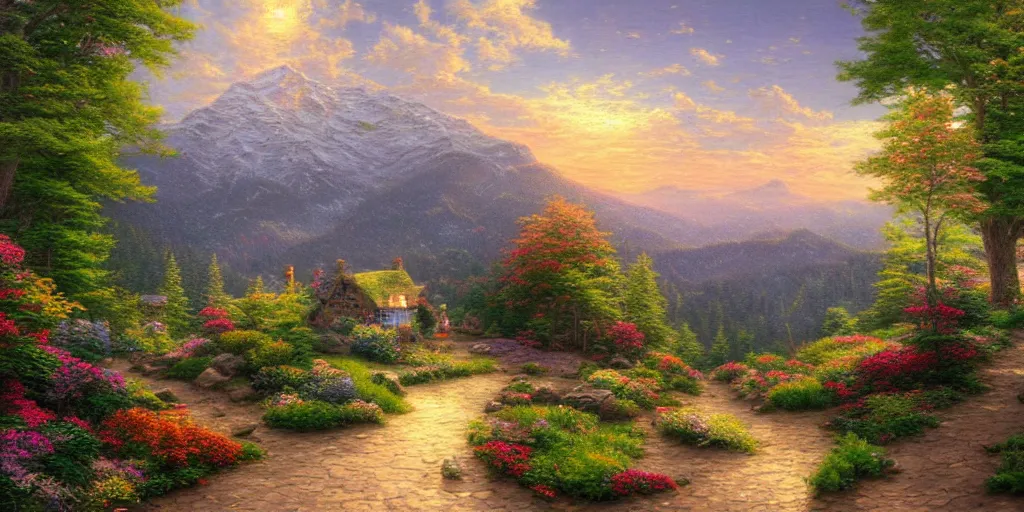 pikes peak mountain in the style of thomas kinkade, | Stable Diffusion | OpenArt