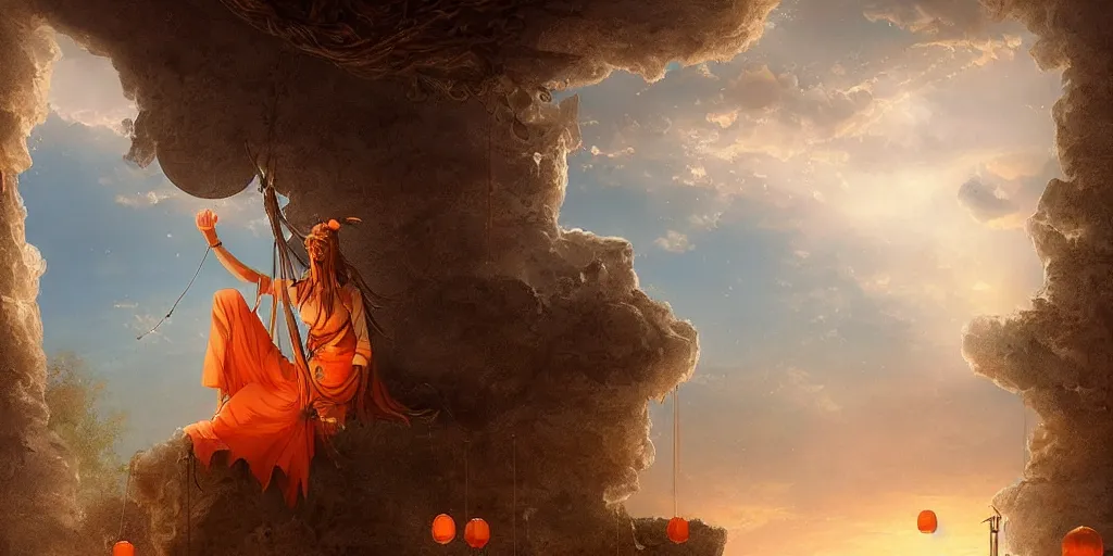 wind deity enjoying the view from his stone heavenly | Stable Diffusion ...