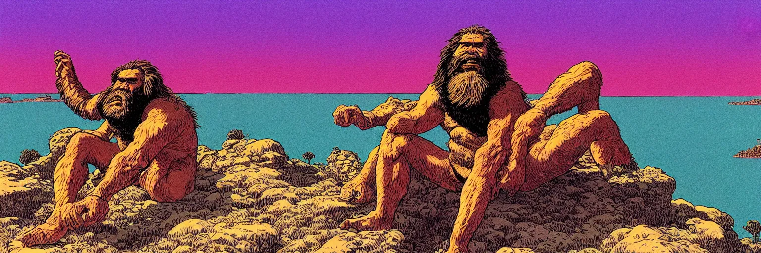 grainy risograph, wide shot of a prehistoric hairy | Stable Diffusion | OpenArt