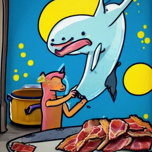 epic graffiti art of a narwhal cooking bacon and eggs | Stable ...