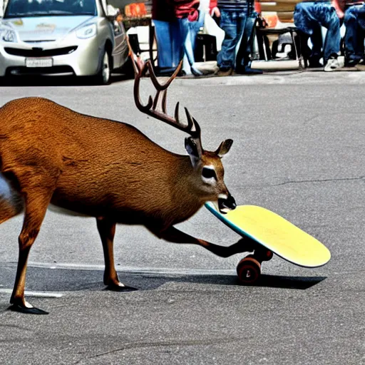 a deer doing a kickflip on a skateboard | Stable Diffusion