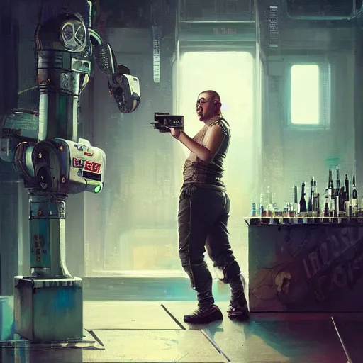 portrait of an overweight cyberpunk barkeeper with a | Stable Diffusion ...