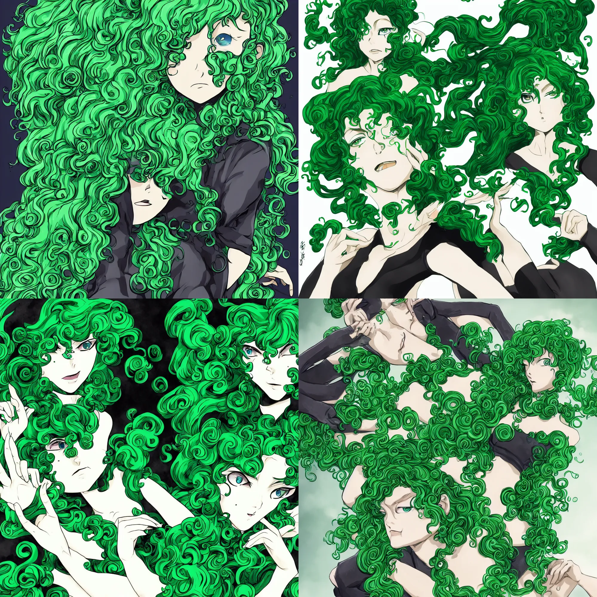 tatsumaki, green curly hair, digital art trending on | Stable Diffusion ...