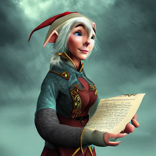 An old female elf holding a scroll, storm background, | Stable ...