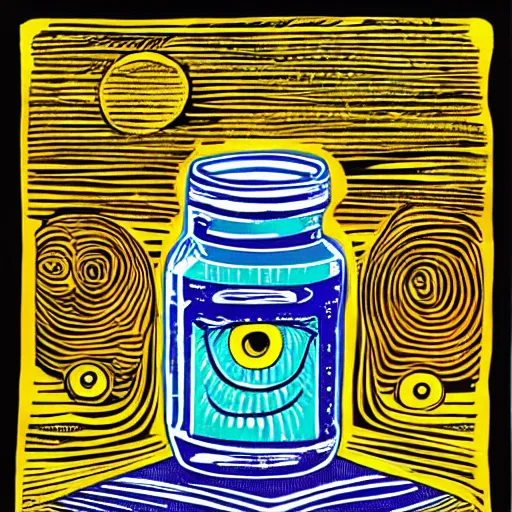 watching eyes in a jar, colourful linocut, | Stable Diffusion | OpenArt