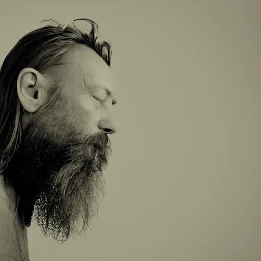 Thom Yorke singer songwriter long beard, a photo by | Stable Diffusion | OpenArt