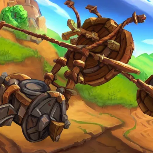 a sling catapult, rocks flying, cart wheels, fantasy | Stable Diffusion ...