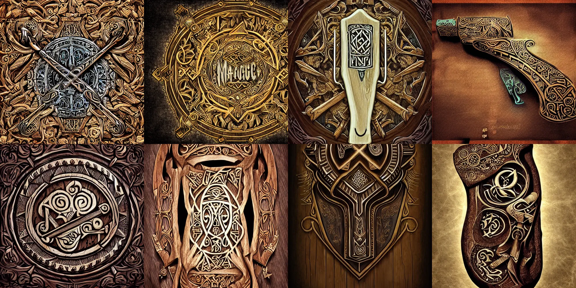 a magic shotgun made out of wood, carved with runes of | Stable ...